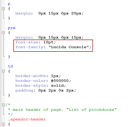 How to change fonts of object SQL in documentation