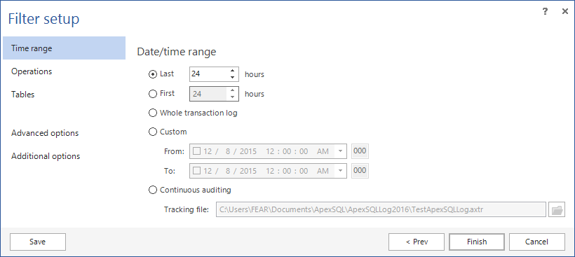 Advanced filtering options in ApexSQL Log - Knowledgebase