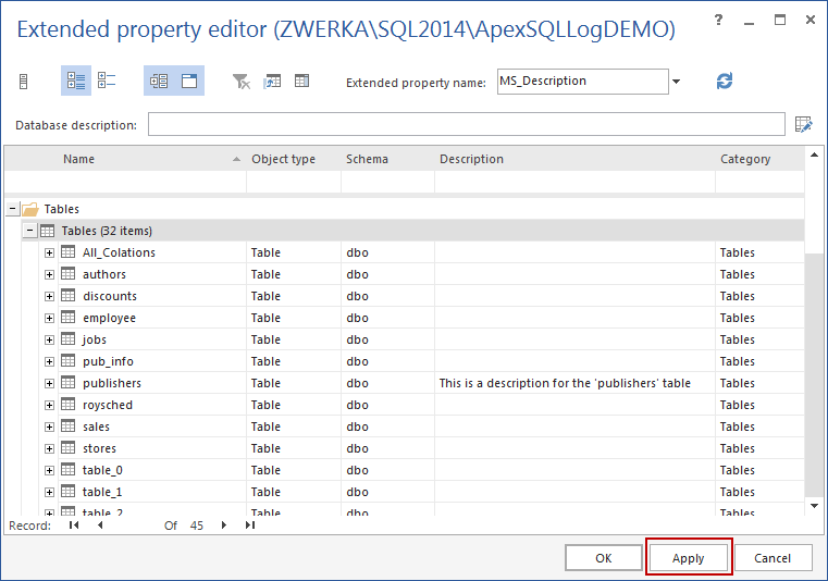 How To Use The Apexsql Search Extended Property Editor Knowledgebase