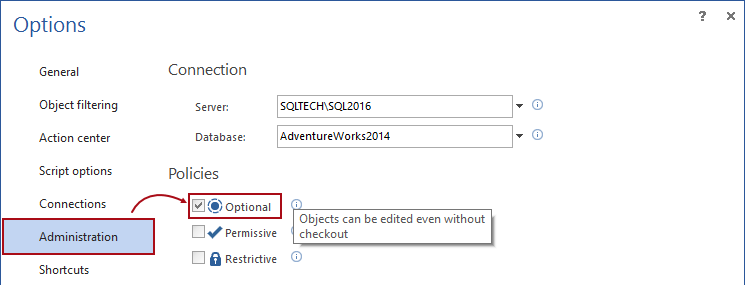 Database development policies