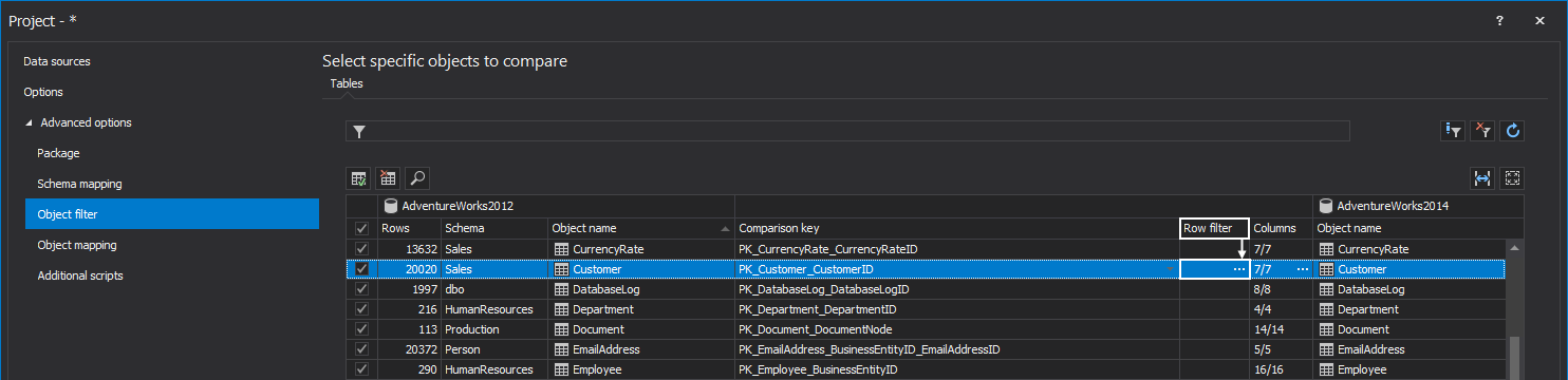 Benefits Of Using The Row Filter In SQL Database Comparison