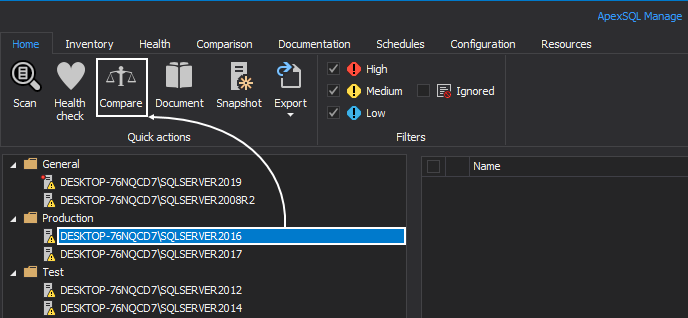 Configure and execute quick actions in SQL manage instance software