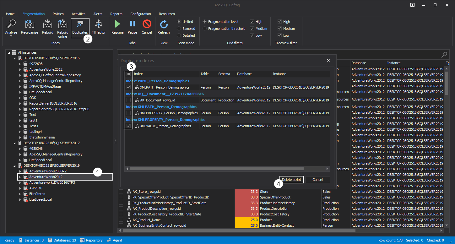 Delete Duplicate SQL Server Instance Indexes