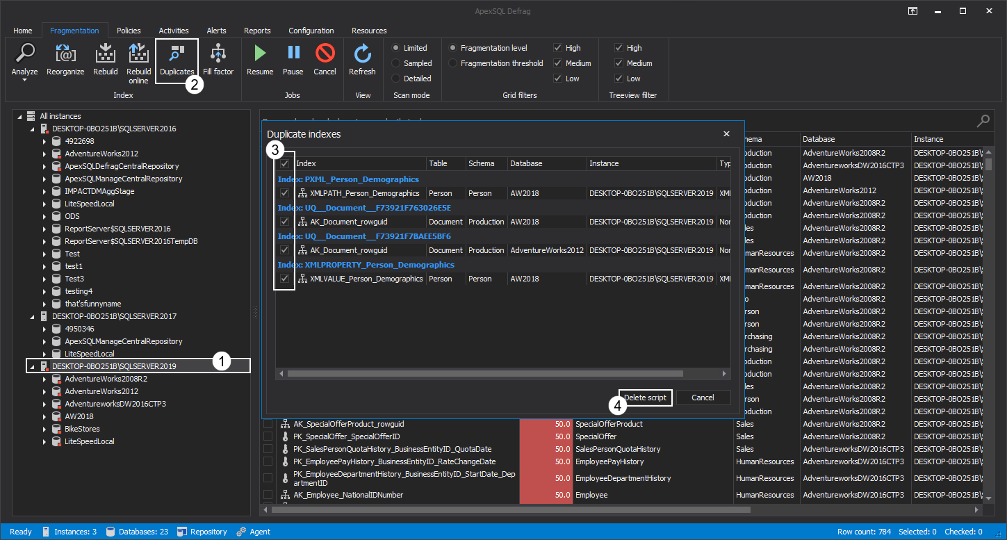 Delete Duplicate SQL Server Instance Indexes